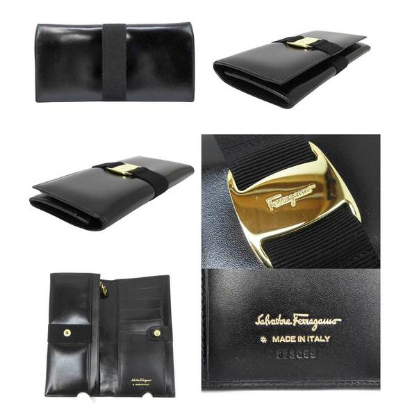 Salvatore Ferragamo | Bags | Salvatore Ferragamo Long Wallet Vara Black ...